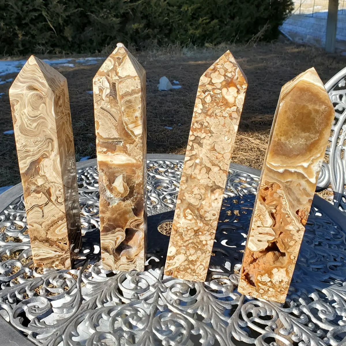 Natural polished Amber Calcite point – Colorado Crystal Connections